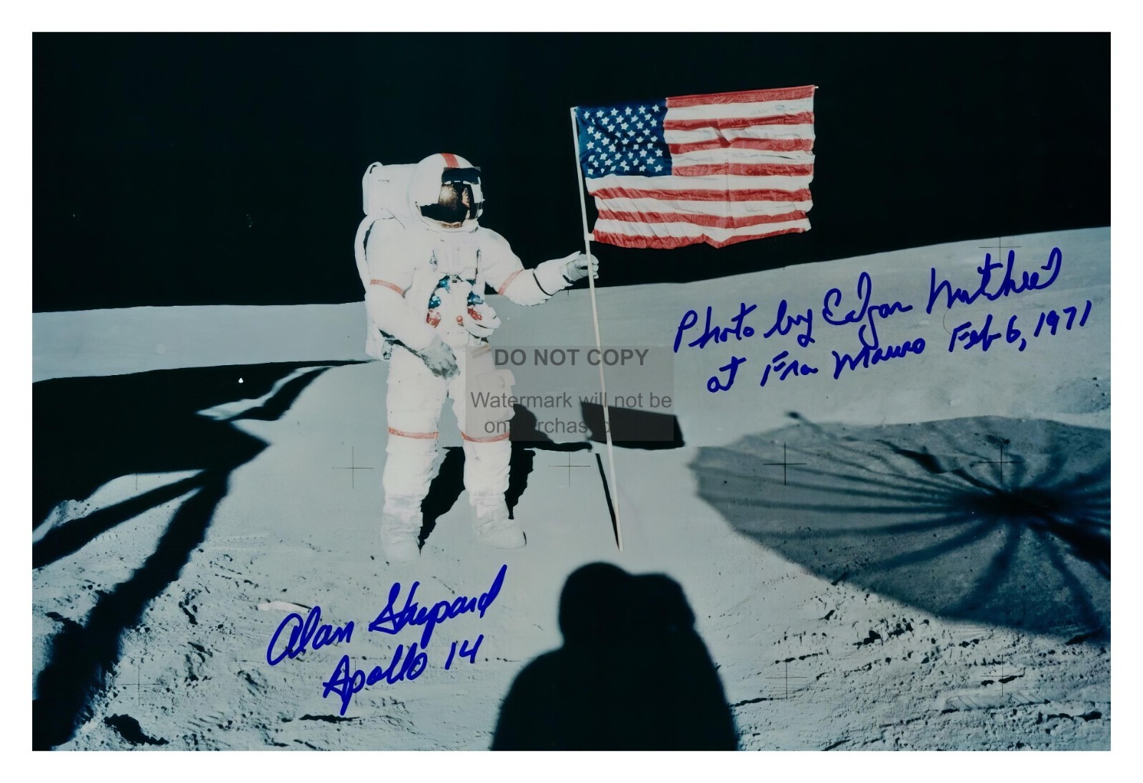 ALAN SHEPARD & EDGAR MITCHELL HOLDING FLAG AUTOGRAPHED 4X6 PHOTOGRAPH ...