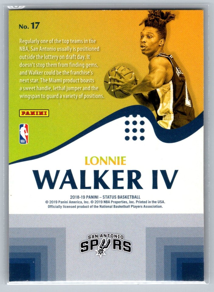 2018 Panini Status Rookie Prominence #17 Lonnie Walker IV San Antonio ...