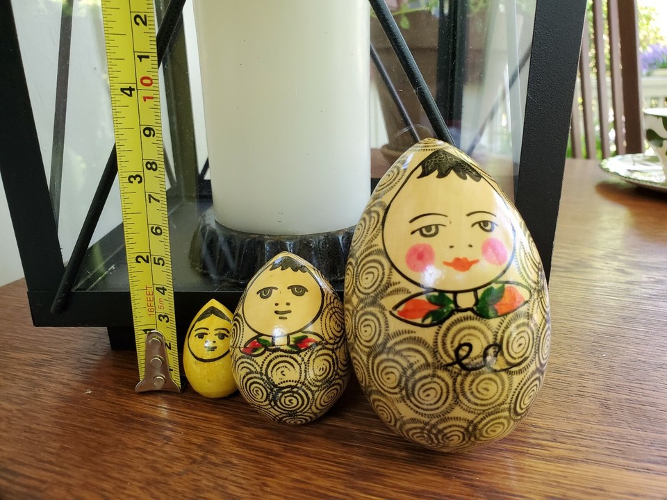 Vintage Set Russian Matryoska Nesting Dolls Eggs Wooden 3 Pcs Black ...
