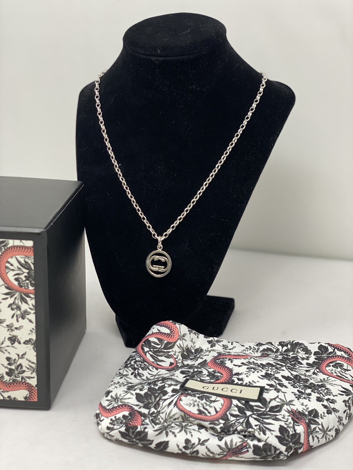 GUCCI 925 Silver Interlocking GG Pendant Necklace US Seller Free ...