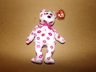 Ty Beanie Babies MWMT -KISSY White Bear With Red & Pink Kisses | eBay