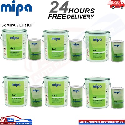 6x MIPA 4+1 2K HS ACRYFILLER HIGH BUILD PRIMER WHITE 4LTR WITH H5 1L ...