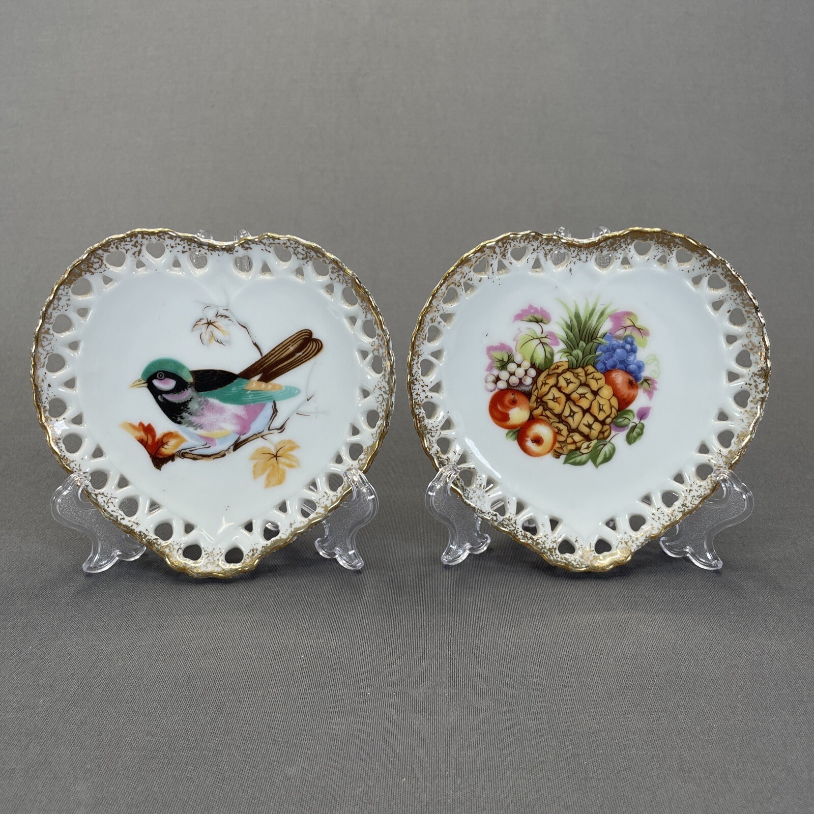 2 Relco Japan Decorative Plates 5" Bird Fruits Lattice Edge Heart ...
