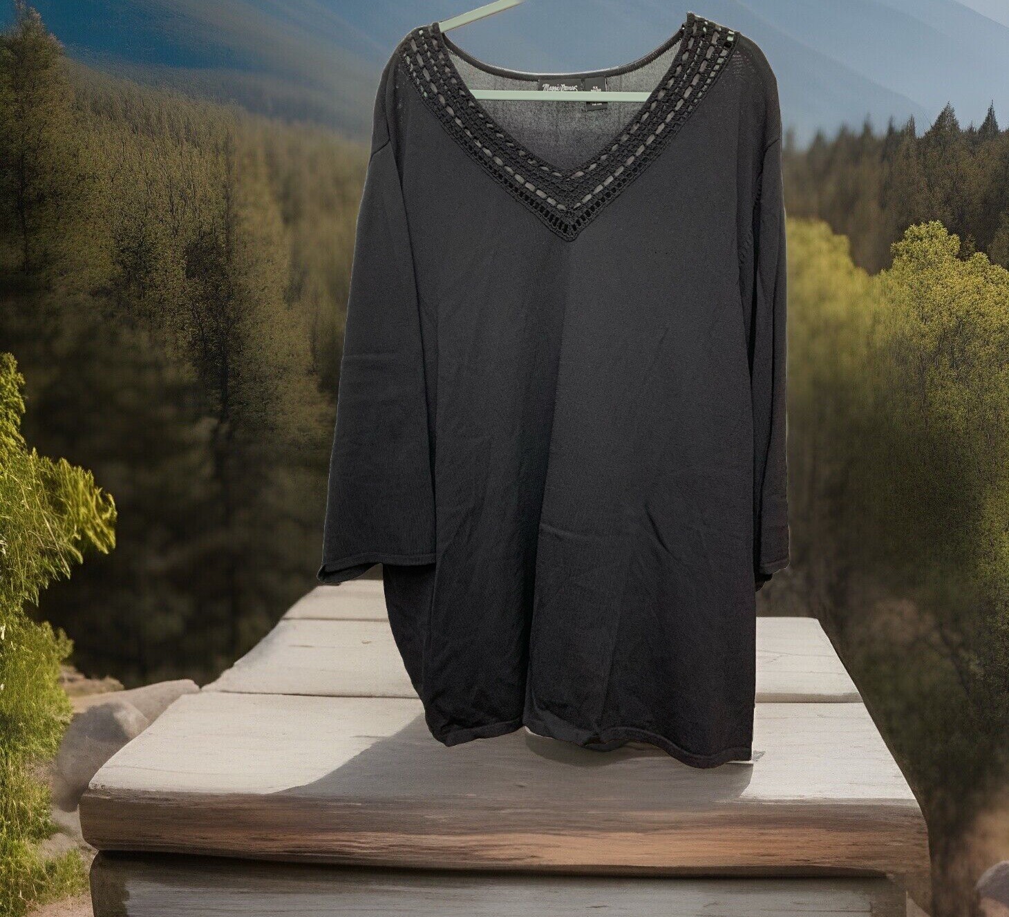 MAGGIE BARNES Size 4X Black Lightweight 3/4 Sleeve Sweater Blouse ...