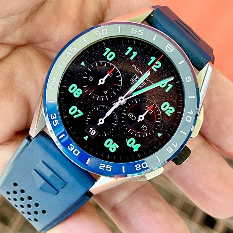 TAG Heuer SBG8A Connected E3 Smart Watch 45mm Blue Rubber Band W/Pouch & Charger | eBay