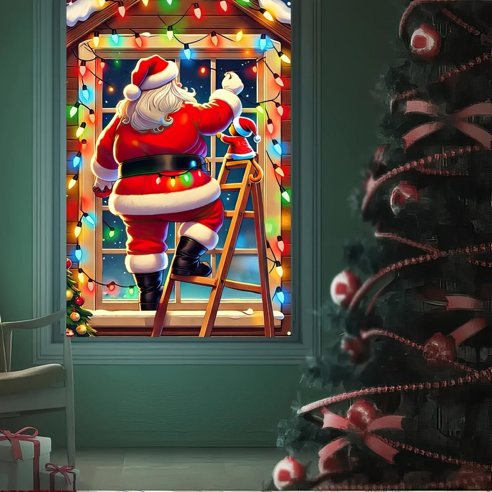 Christmas Window Banner Decorations 31x47 Inch Santa Claus Window ...