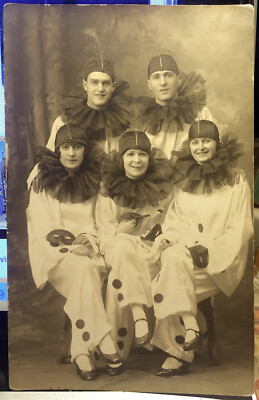 HARLEQUIN Group Photo Post Card 1920-30s, PEOPLE IN CLOWN COSTUMES ...