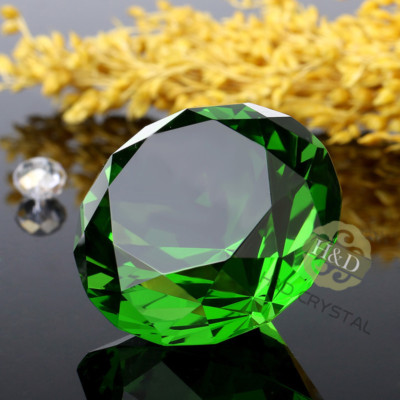 Crystal Green Paperweight Faceted Cut Glass Giant Diamond Jewel Decor ...