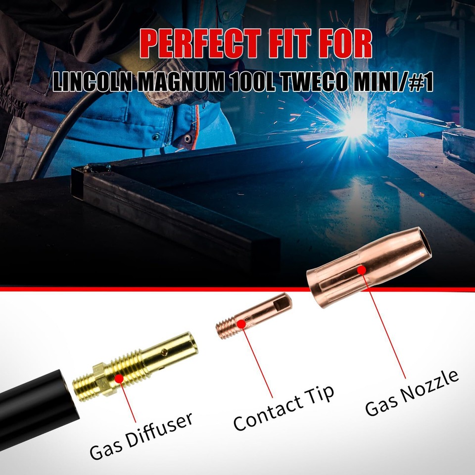 34-Piece MIG Welding Tips & Nozzles Kit, 0.035", for Lincoln 100L ...
