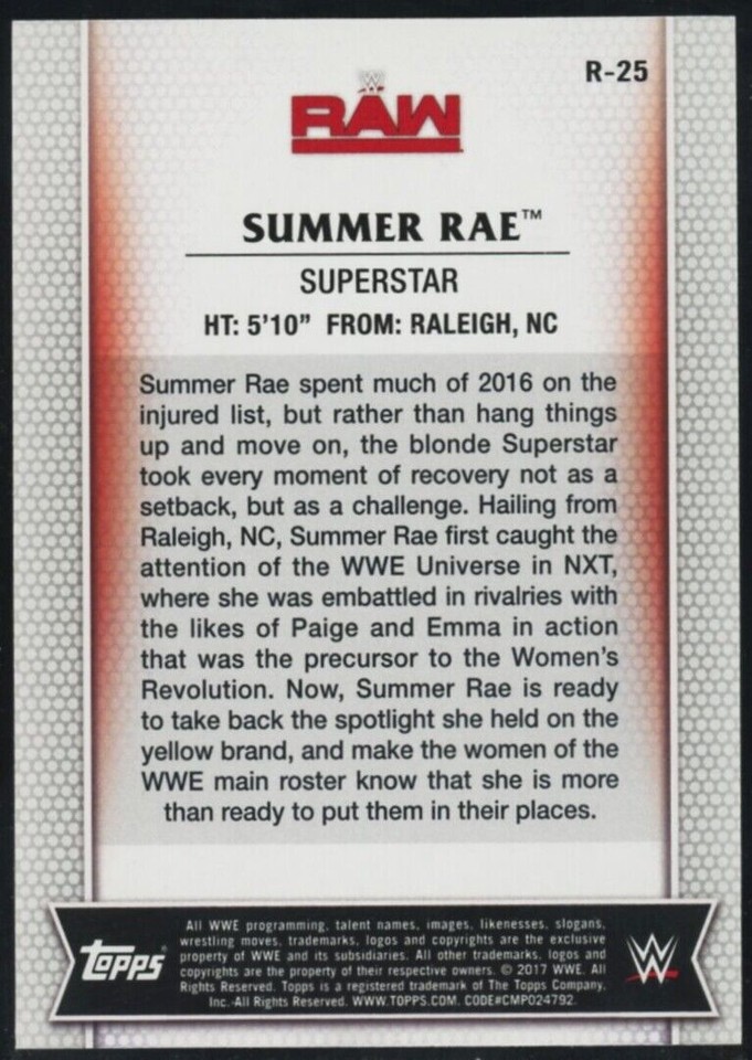 2017 Topps WWE Women's Division Summer Rae #R-25 | eBay