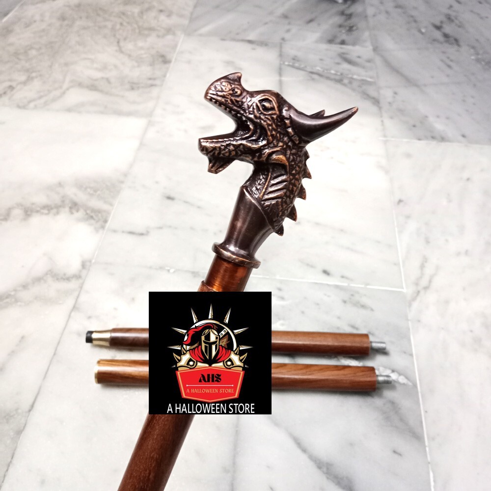 Antique Finish Dragon Head Handle Handmade Natural Wo… - Gem