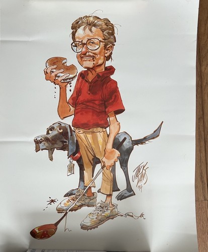 Jack Davis Print Singed Print 1994 Himself with Dog Cat Fish Golfer ...
