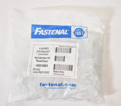 Fastenal 100 Pack Nylock Zinc Plated 5/16"-18 Nuts 1137021 140216664 ...