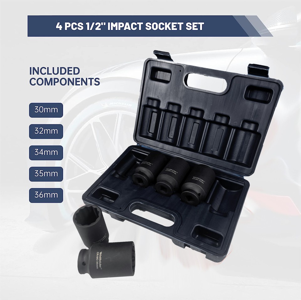 12 Point Axle Hub Nut IMPACT Socket Set 1/2"Dr DEEP Thin Wall Drive ...