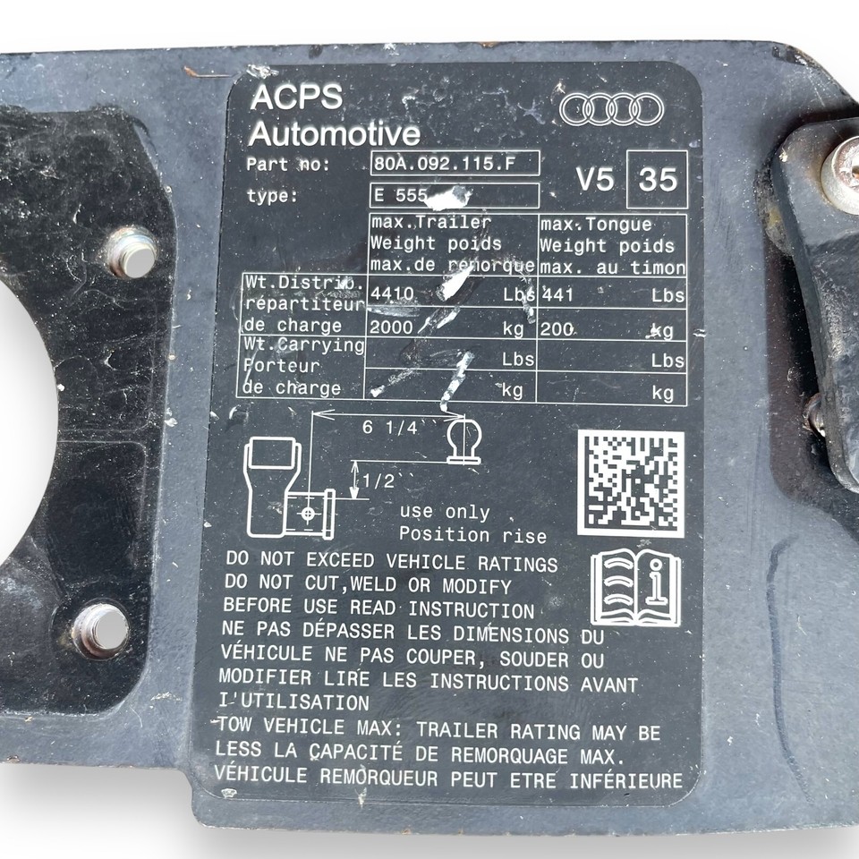 BENT* 2018-2020 Audi Q5 Rear bumper tow towing trailer hitch bar OEM ...