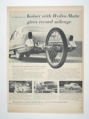 Vintage Kaiser Car Advertisement Hydra-Matic Record Mileage Test Print ...