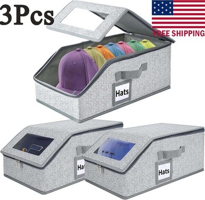 3 PCS Stackable Hat Storage for Baseball Caps Hat Box Hold 33 Cap Box ...