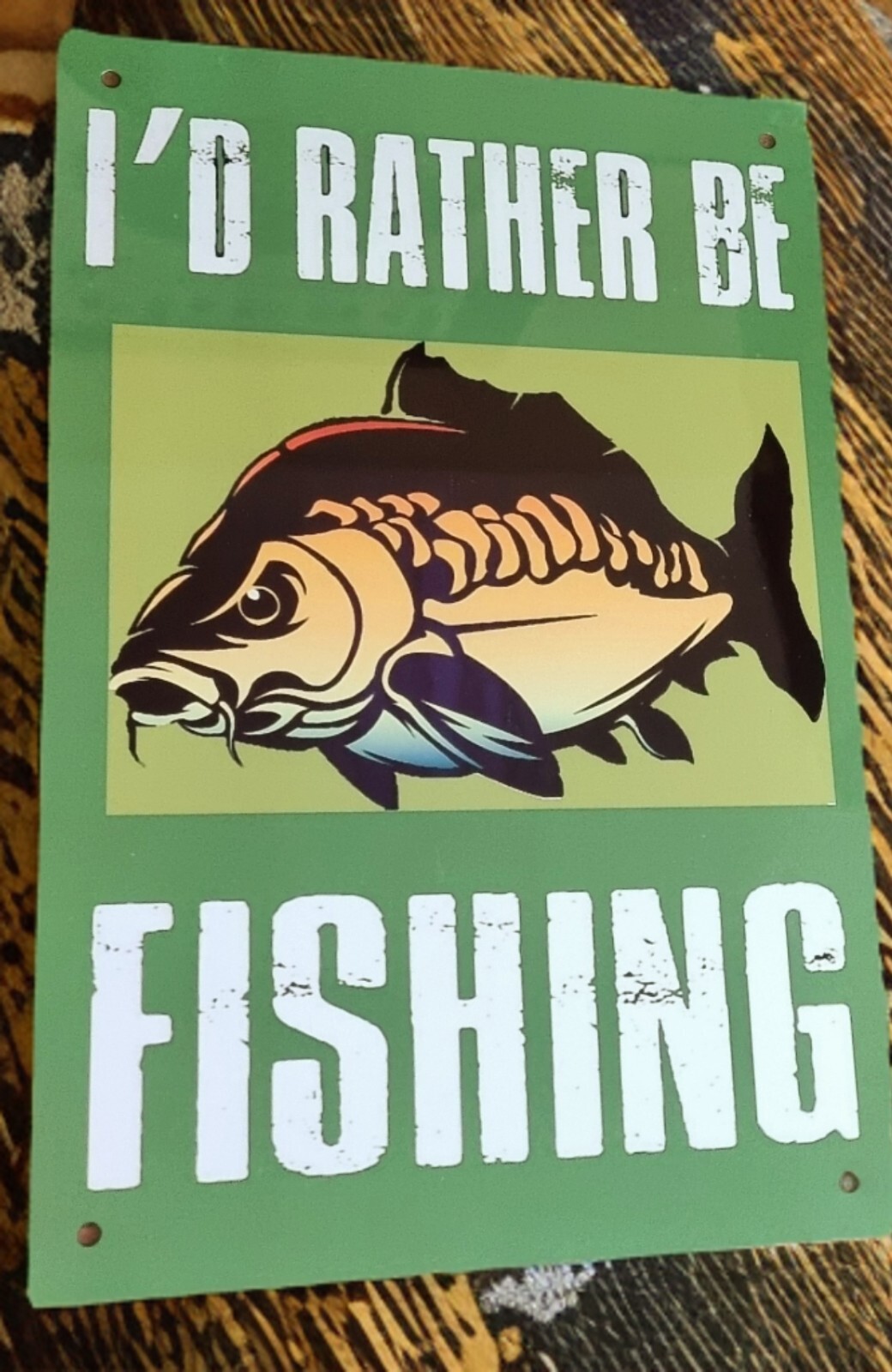 Carp Fishing Sign Man Cave - ID RATHER BE FISHING 12X8 METAL SIGN | eBay UK