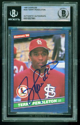 TERRY PENDLETON 1986 Donruss #205 Cardinals Signed Auto Beckett BAS ...