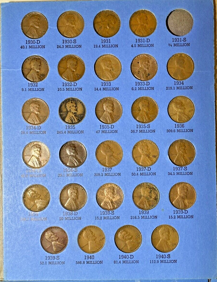 1909-1976 NEARLY COMPLETE 165/177 Lincoln-Wheat Coin Set Semi-Key Dates ...