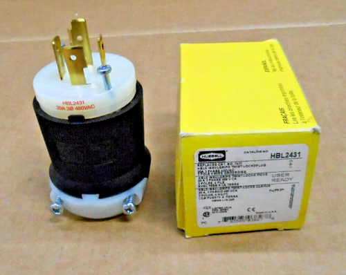 NEW HUBBELL HBL2431 2431 TWIST-LOCK PLUG NEMA L16-20P 20A 480VAC 3P 4W ...