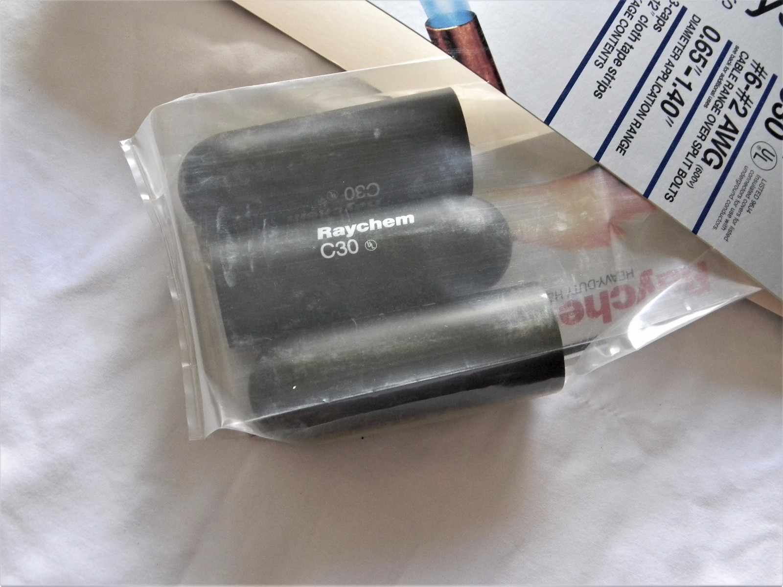 RAYCHEM HEAT SHRINK CAP C30 #6-#2 AWG 600V 3 PACK CAPS, 3 CLOTH TAPE ...