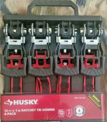 NEW HUSKY 12 FT X 1 IN RATCHET TIE-DOWN STRAPS - 4 PACK | eBay