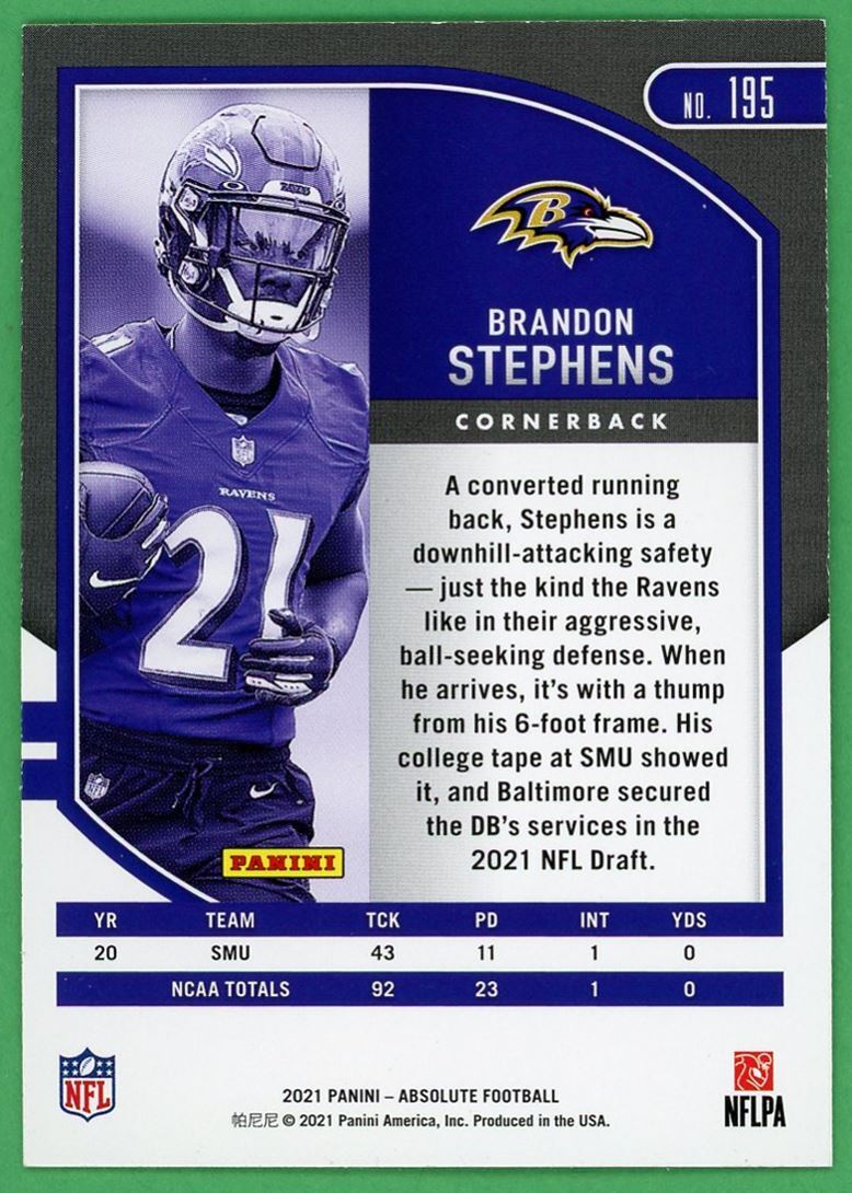 2021 Green Brandon Stephens Rookie Baltimore Ravens #195 Parallel | eBay