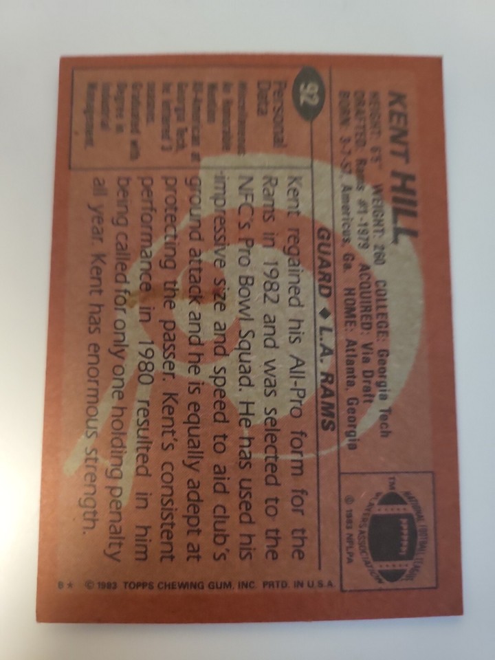 1983 Topps Kent Hill football card #92 | eBay