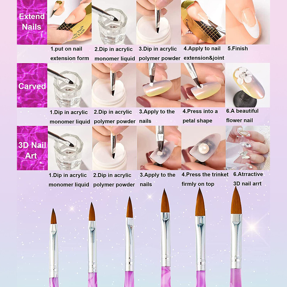 Nail Brush Set For Acrylic Powder Tips Dotting Pen Professional Art UV ...