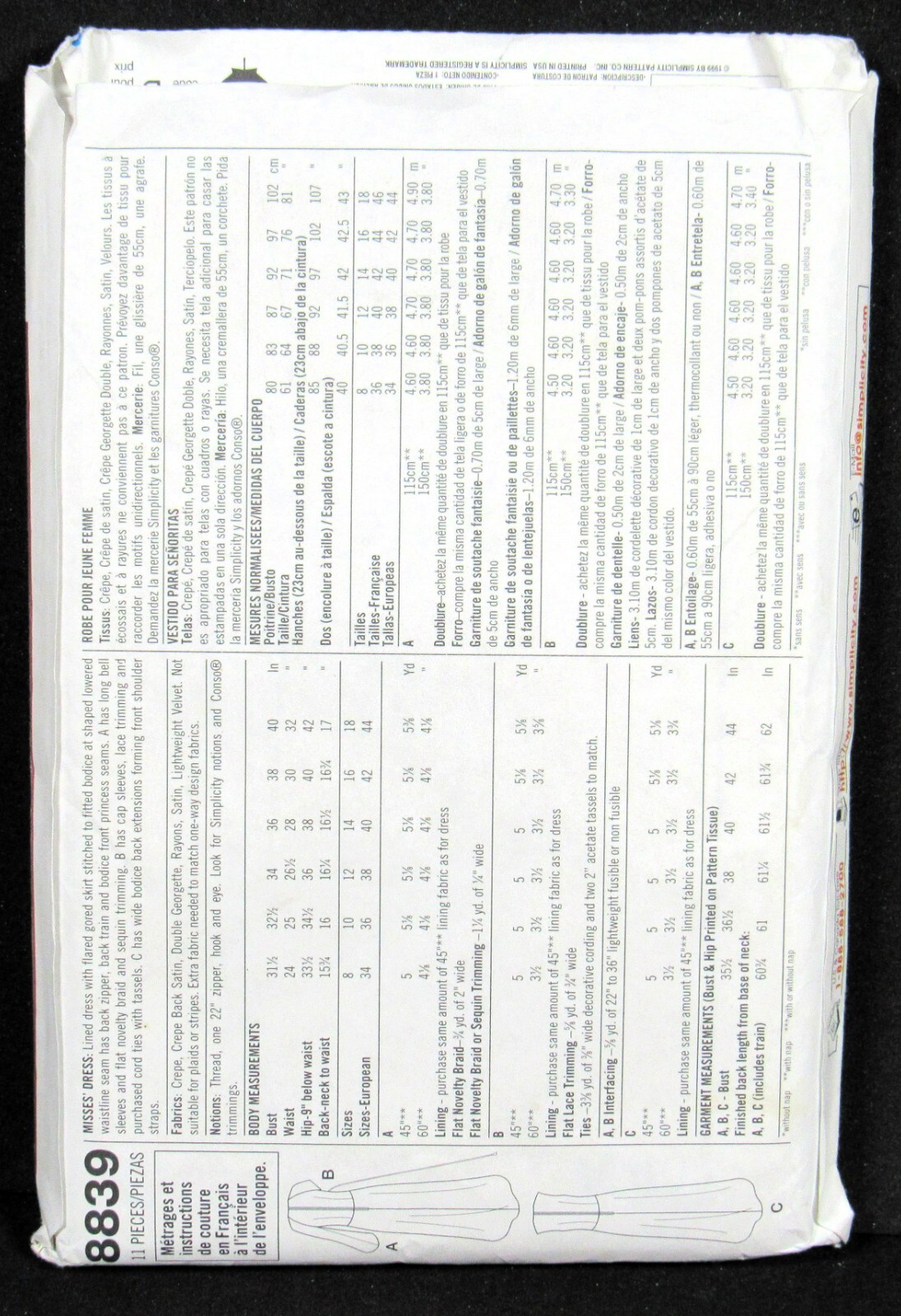 Evening Gown Dress Pattern 8 10 12 14 16 18 Simplicity 8839 Uncut | eBay