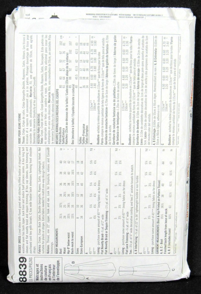 Evening Gown Dress Pattern 8 10 12 14 16 18 Simplicity 8839 Uncut | eBay