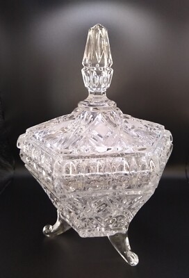 Vintage Pentagon 5 Sided Crystal Candy Dish With Lid Etched | eBay
