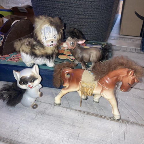 Rare Vtg Japan Furry Animal Figurines See Photos Horse Raccoon Dog ...