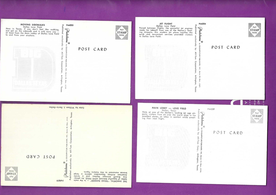 60s Dallas TX Love field airport postcards lot of 4 -moving sidewalks ...