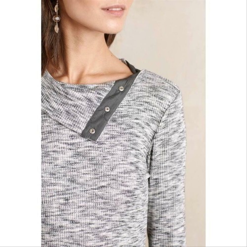NWT Anthropologie Snap-Neck Pullover Gray Sweater Size Large P | eBay