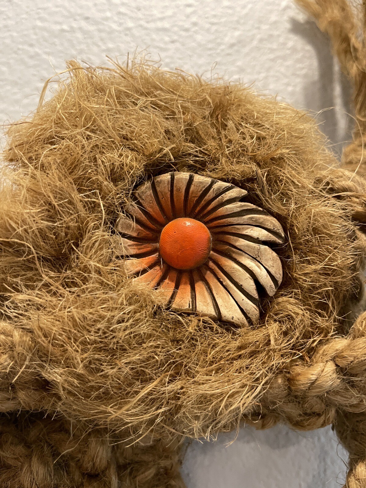 Vintage 70s Big Wood Carved Eyes Jute Macrame Owl Wall Hanging Boho MCM ...