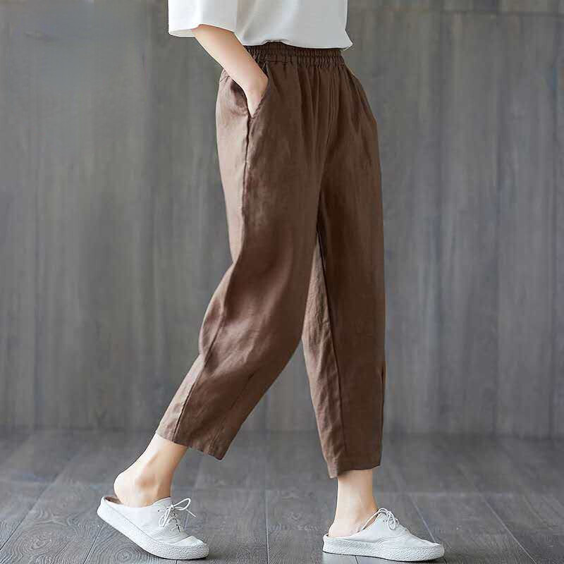 Summer Lady Cotton Linen Cropped Pants Ethnic Pocket Trousers Thin ...