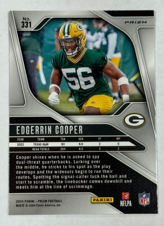 Edgerrin Cooper Rookie 2024 Panini Prizm Football #331 Green Bay ...
