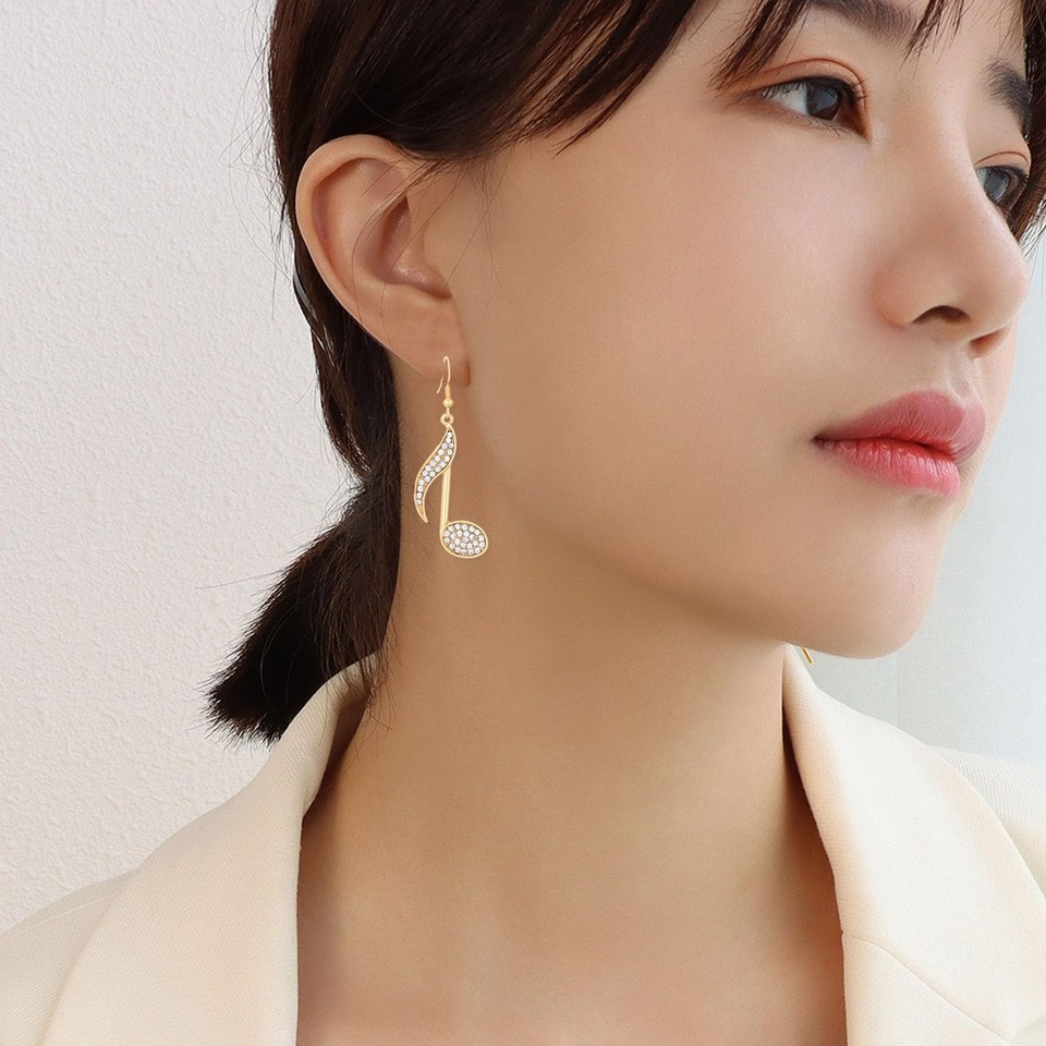 Delicate Music Note Dangle Earrings Crystal Note Treble Clef Music Note ...