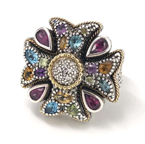 EFFY Sterling 925 Silver & 18k Gold Multi Gemstone Cross Diamond ...