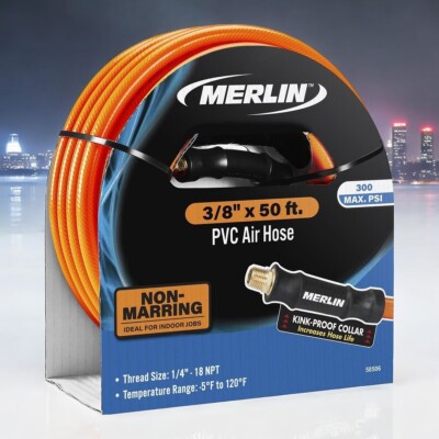 Merlin 3/8 in. x 50 ft. PVC Air Hose Extra Strong Burst Resistant Light ...