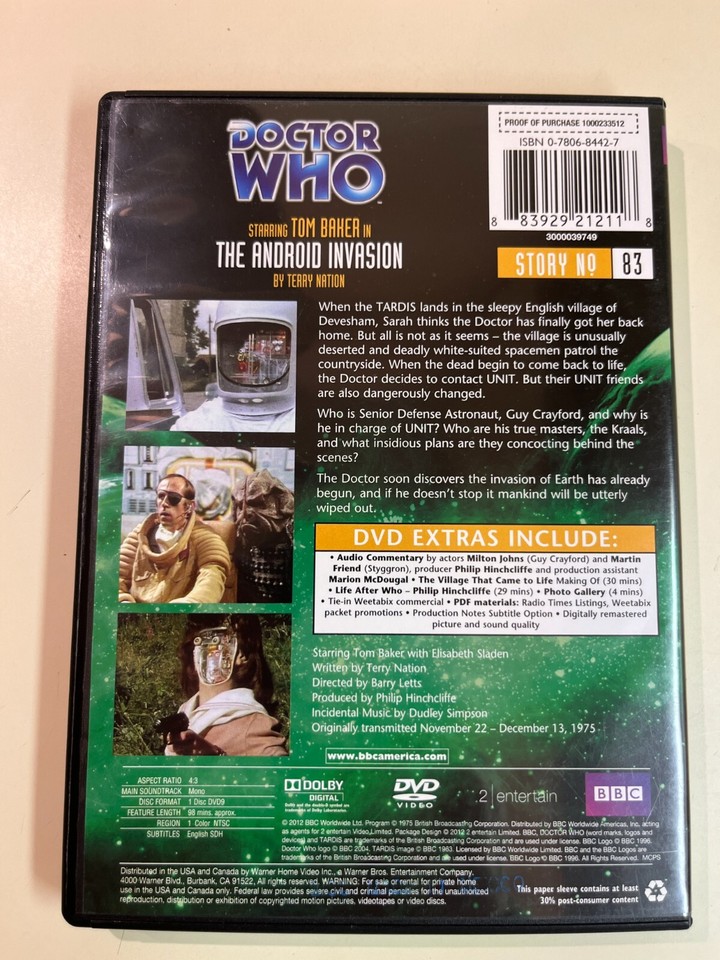 Doctor Who The Android Invasion DVD, Story 83, Tom Baker Years 1974 ...