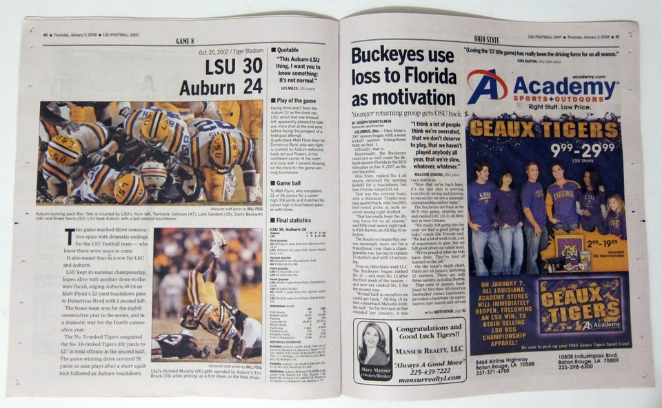 LSU 2007 BCS Champions - LSU Football Photo Finish Baton Rouge ...