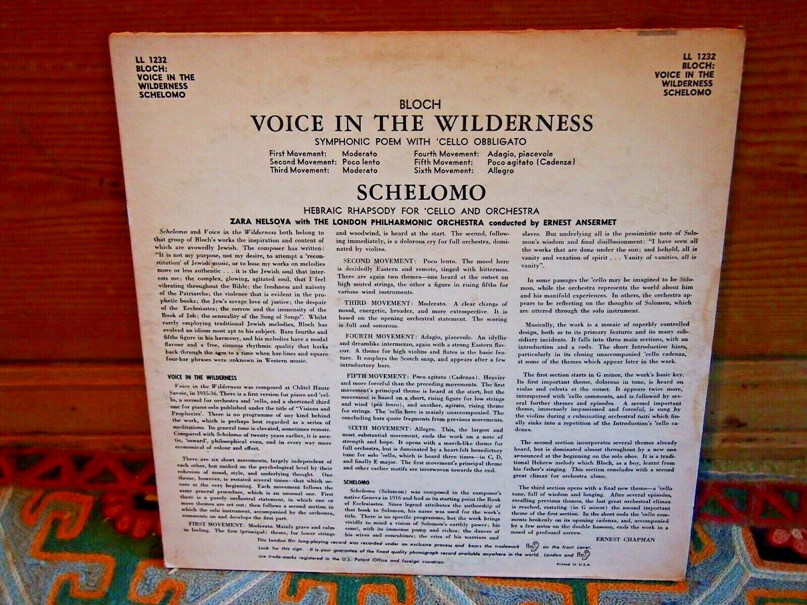 Rare Zara Nelsova/Ansermet Plays Bloch-Voice in the Wilderness- London ...