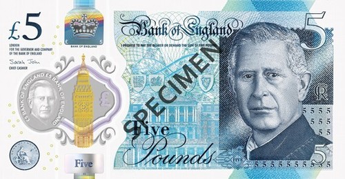 Real bank of England £5 five pound banknote Plastic polymer 2023 ...