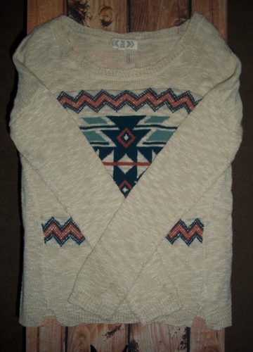 PINK ROSE BEIGE AZTEC SWEATER WOMENS SIZE XL | eBay