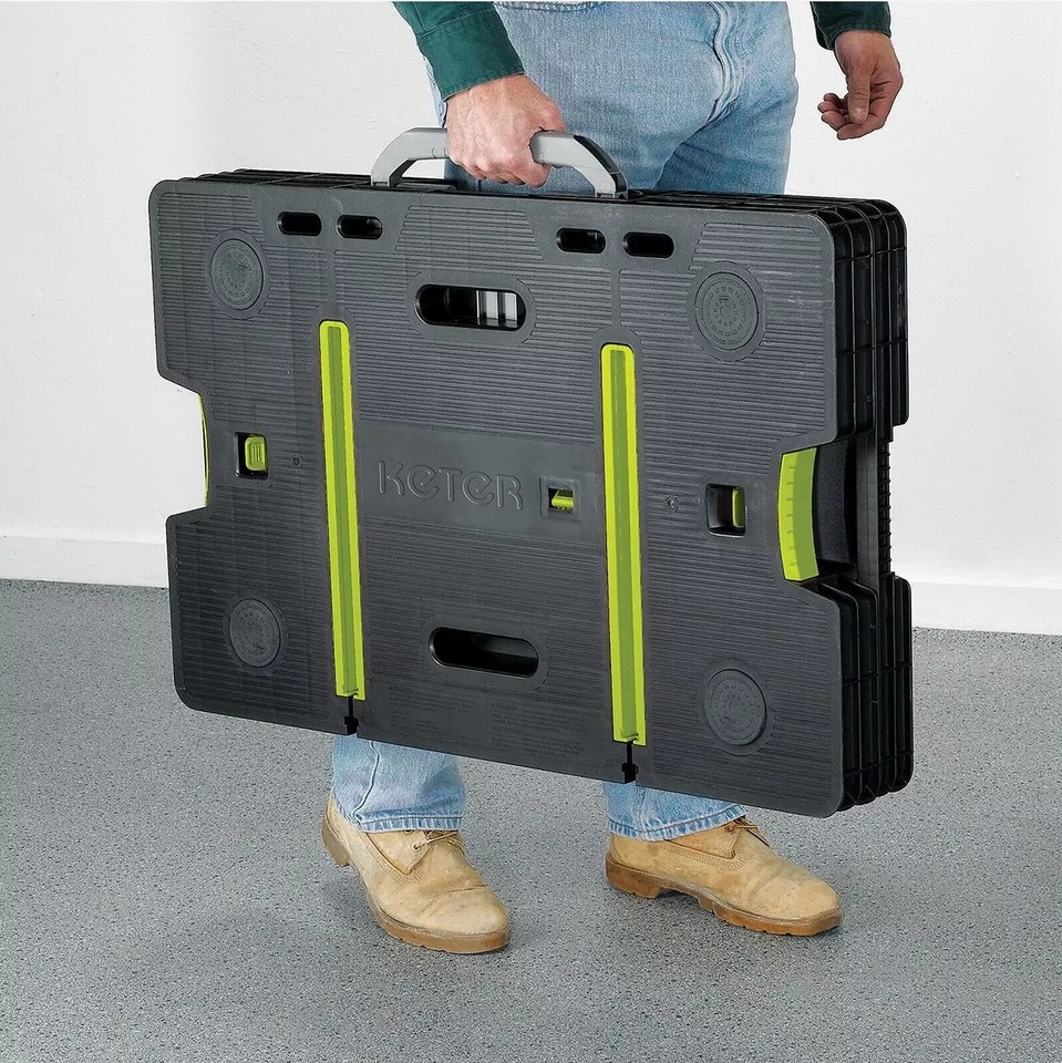 Keter Workbench Portable Folding Work Table Bench w/ 2 Clamps 1000 lb ...