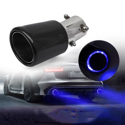 Blue LED Light Inlet Carbon Fiber Stainless Steel Exhaust Muffler Tip ...