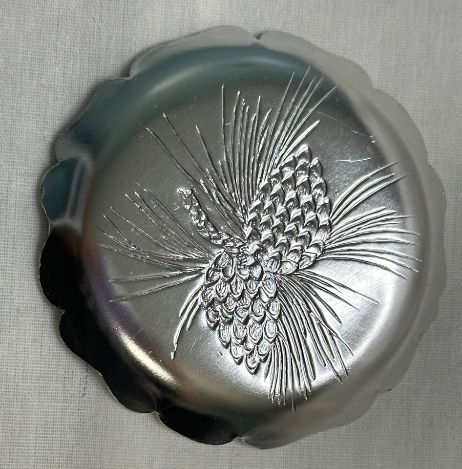 4 Vintage Aluminum Coasters Ashtray Barware Use Pinecones / Grapes ...